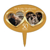 Golden 50th Wedding anniversary 2 hearts photo Cake Topper | Zazzle
