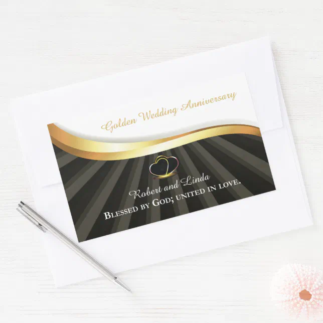 Golden 50th Wedding Religious Anniversary Rectangular Sticker | Zazzle