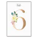 Golden 6 Floral Table Number Card | Zazzle