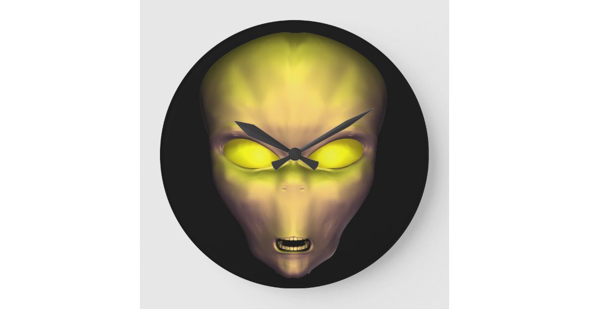 Golden Alien Large Clock | Zazzle