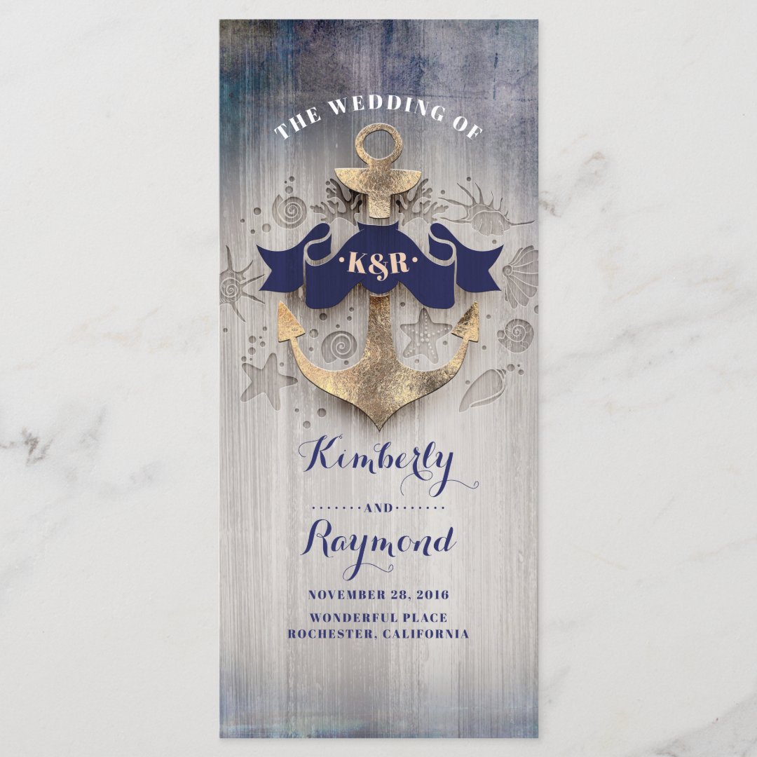Golden Anchor Nautical Wedding Programs | Zazzle