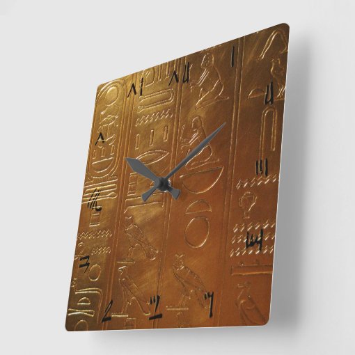 GOLDEN ANCIENT EGYPTIAN HIEROGLYPHS SQUARE WALL CLOCK | Zazzle
