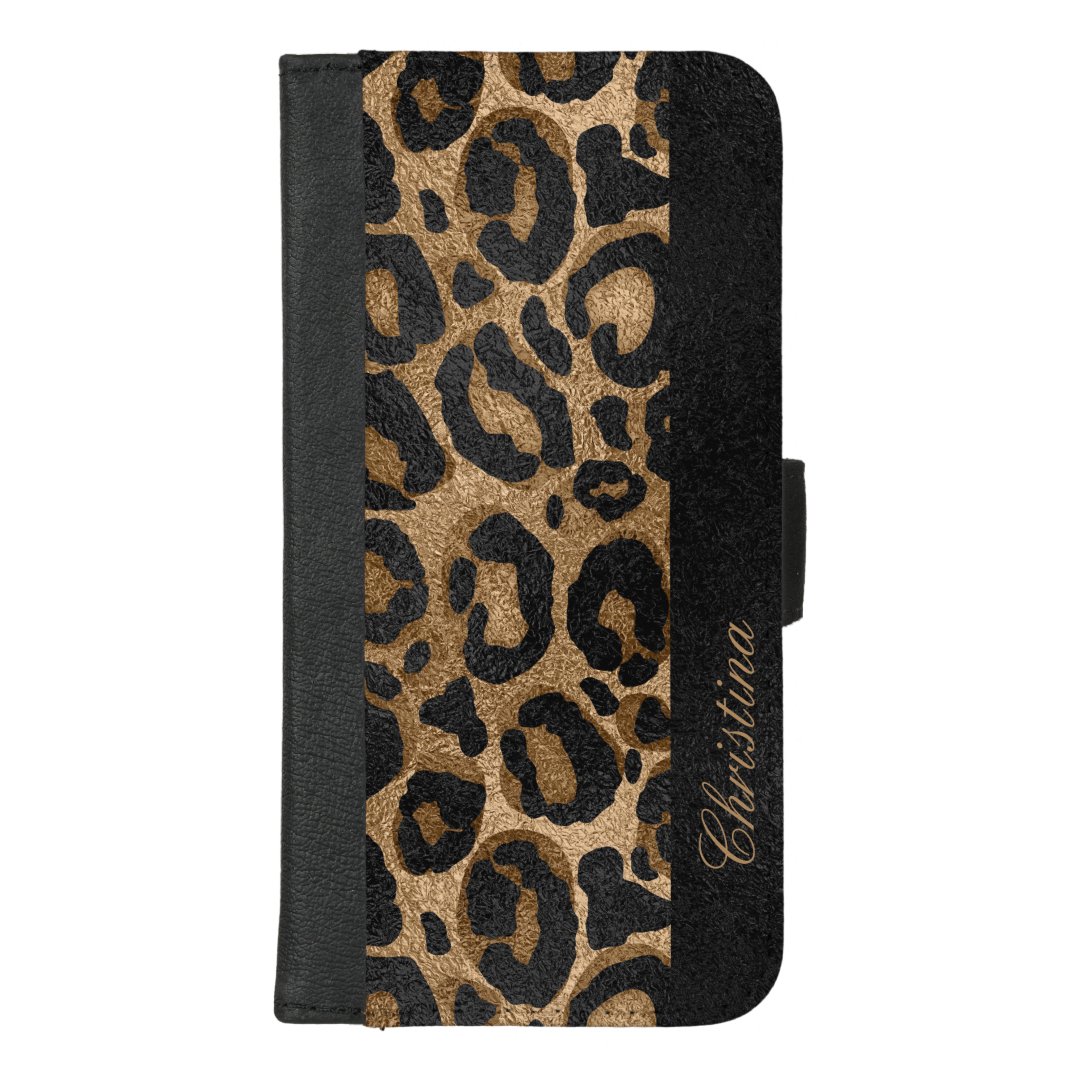 Golden and Black glitter Leopard/ Jaguar print iPhone Wallet Case | Zazzle