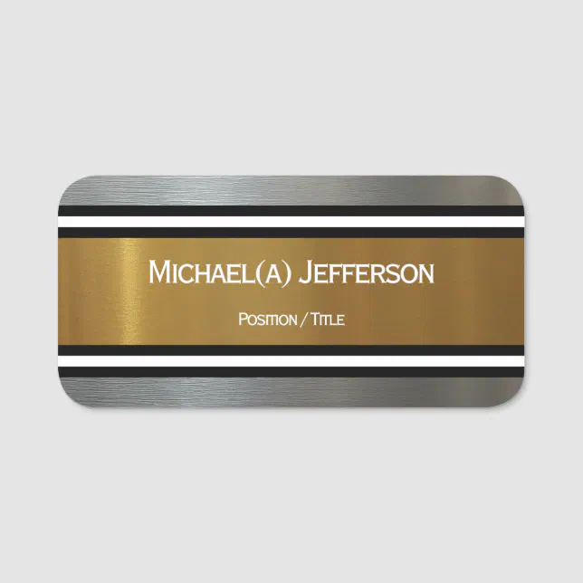 Golden and Silver Elegant Metallic Professional Name Tag | Zazzle