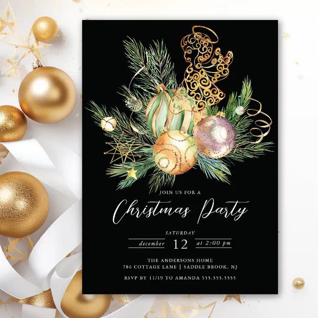Golden Angel Christmas Party Invitation | Zazzle