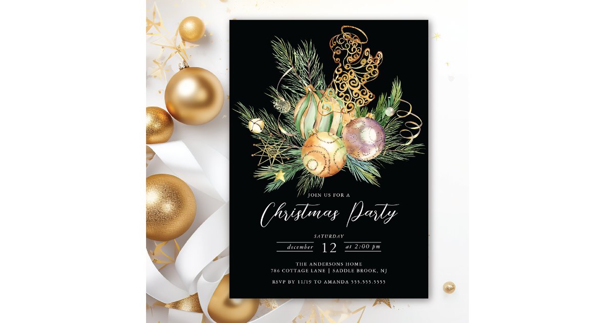 Golden Angel Christmas Party Invitation | Zazzle