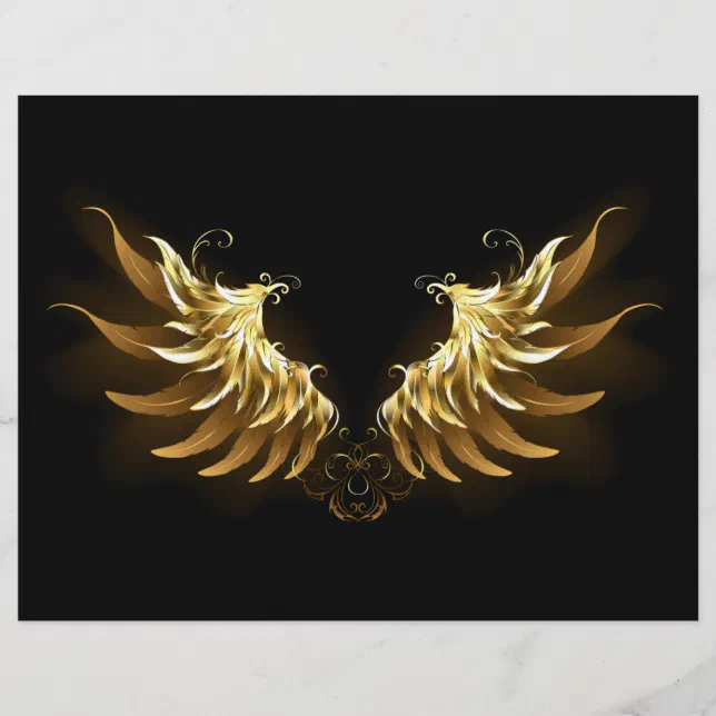Golden Angel Wings on Black background Letterhead | Zazzle