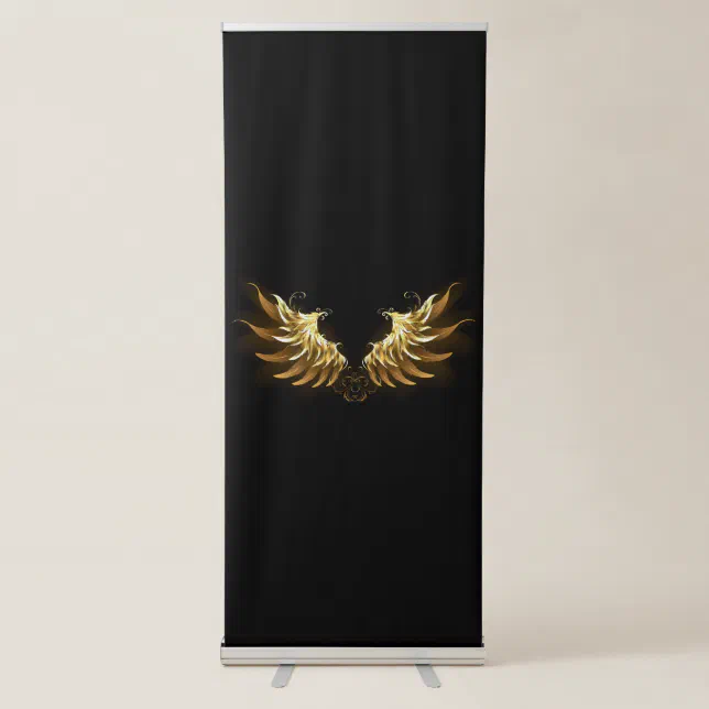 Golden Angel Wings on Black background Retractable Banner | Zazzle