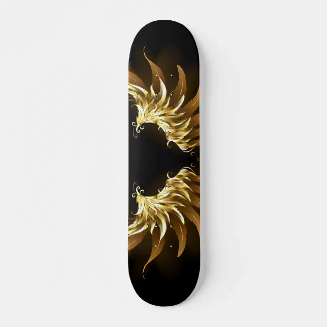 Golden Angel Wings on Black background Skateboard | Zazzle