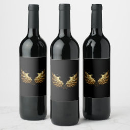 Golden Angel Wings on Black background Wine Label | Zazzle