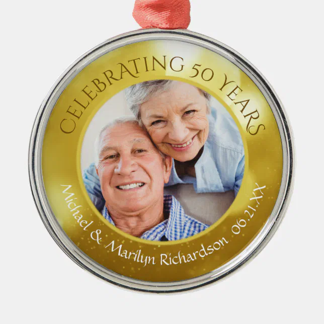 Golden Anniversary | 50 Years Keepsake Photo Metal Ornament | Zazzle