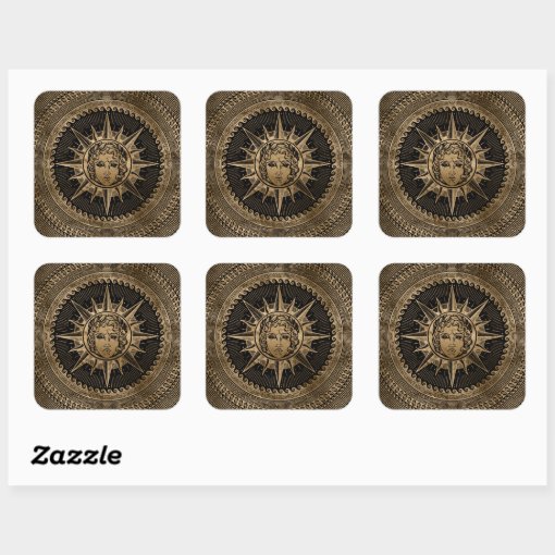 Golden Apollo Sun God on Greek Key Ornament Square Sticker | Zazzle