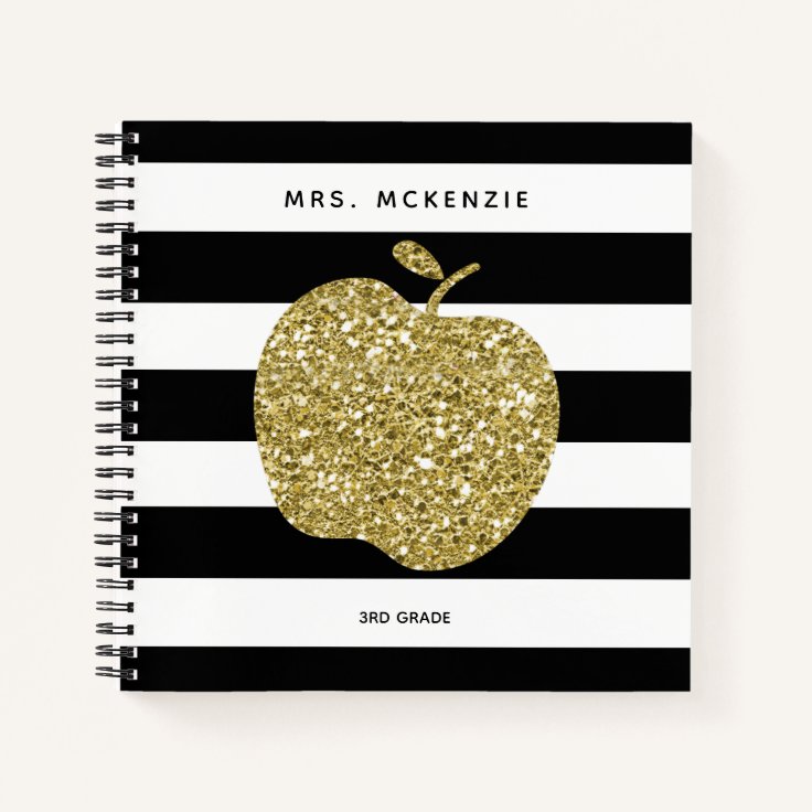 Golden Apple Teacher Spiral Notebook, Faux Glitter Notebook | Zazzle