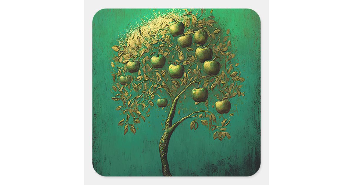 Golden Apple Tree Square Sticker | Zazzle