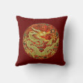 Golden asian dragon embroidered on dark red throw pillow | Zazzle
