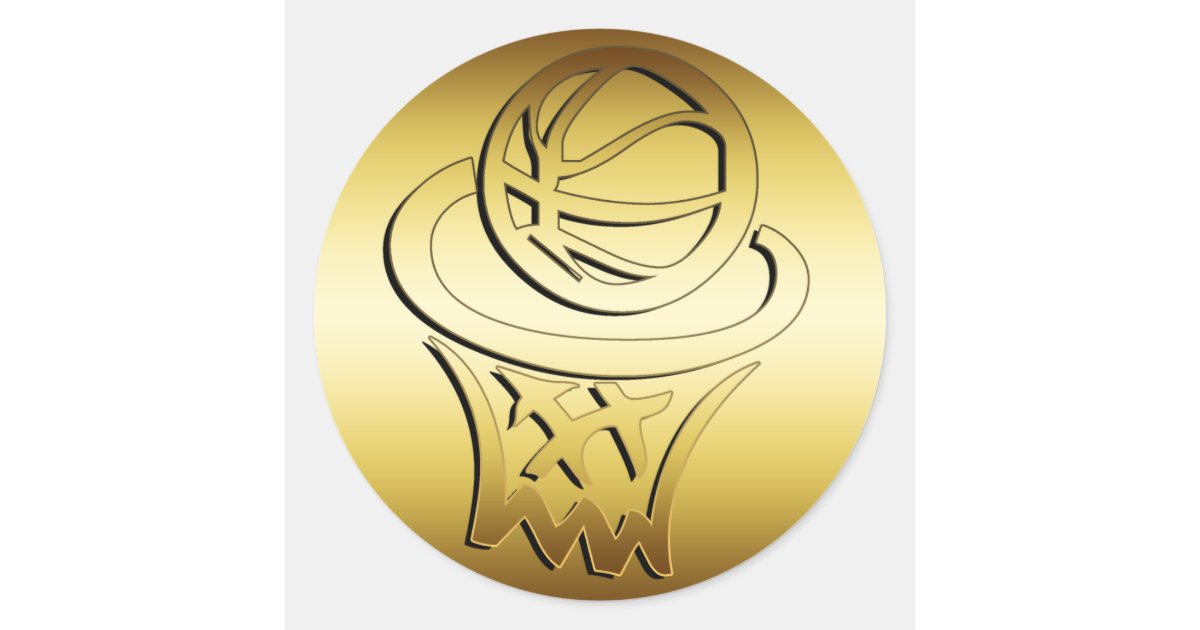 GOLDEN BASKETBALL HOOP CLASSIC ROUND STICKER | Zazzle