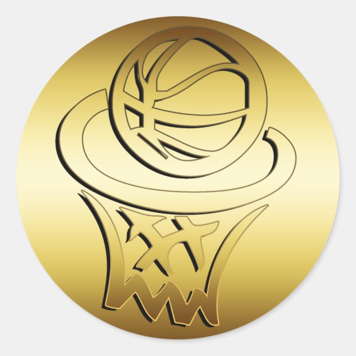 GOLDEN BASKETBALL HOOP CLASSIC ROUND STICKER | Zazzle