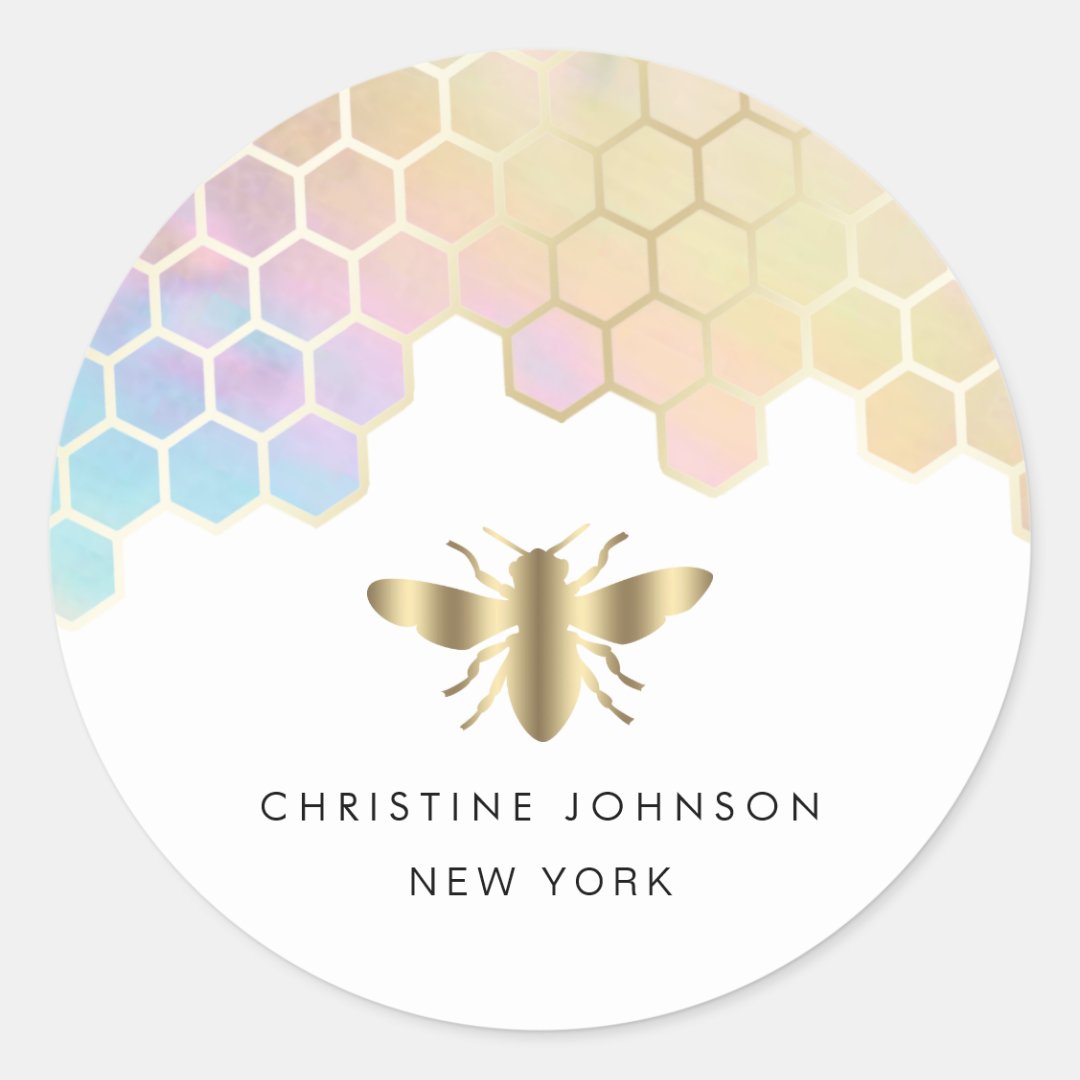 golden bee logo classic round sticker | Zazzle