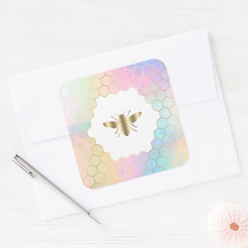 golden bee logo square sticker | Zazzle
