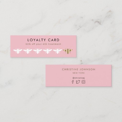 golden bee pink loyalty card | Zazzle