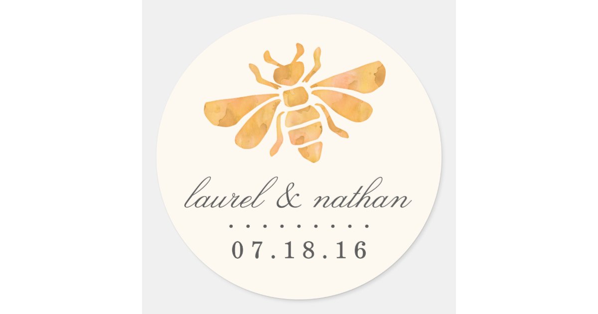 Golden Bee Watercolor Wedding Classic Round Sticker | Zazzle.com