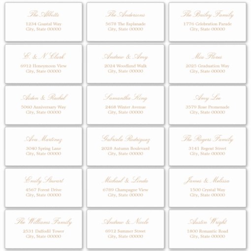 Golden Beige Script 18 Guest Address Labels | Zazzle