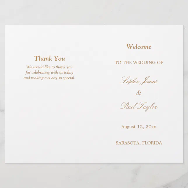 Golden Beige Script Bi-Fold Wedding Program | Zazzle