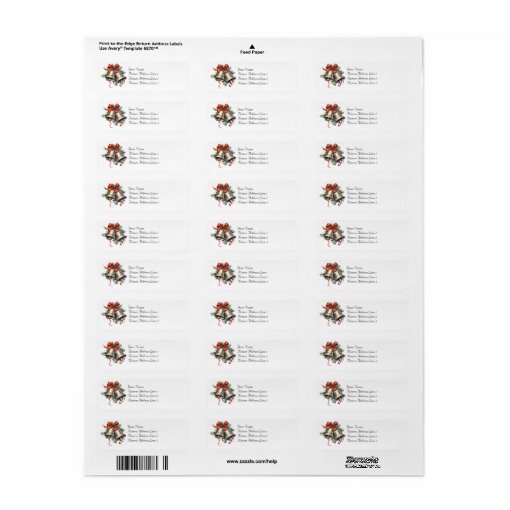Golden Bells Holly and Red Bow Return Address Label | Zazzle