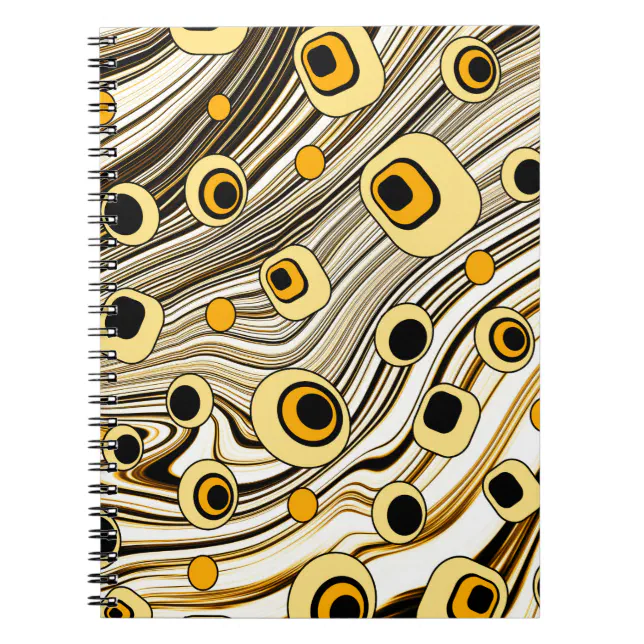 Golden Black and Yellow Retro Style Groovy Art Notebook | Zazzle