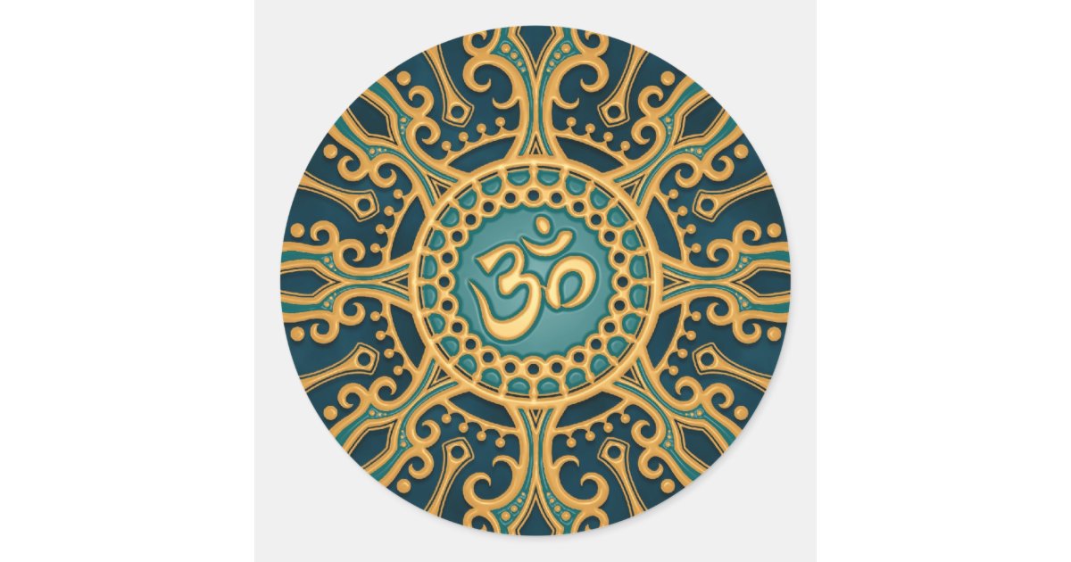 Golden Blue Aum Star Classic Round Sticker | Zazzle