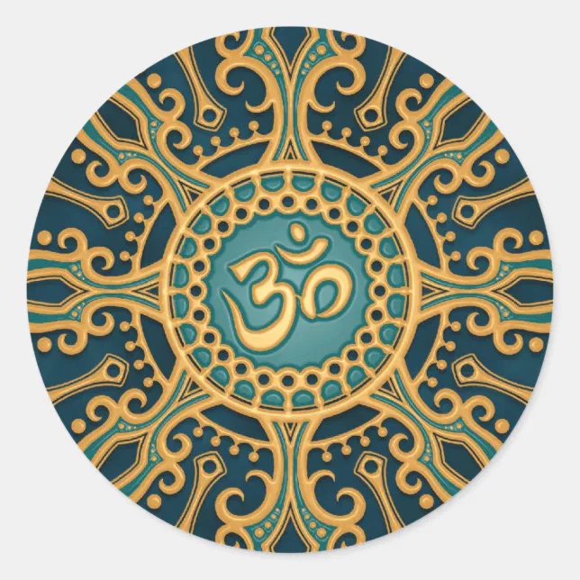 Golden Blue Aum Star Classic Round Sticker | Zazzle