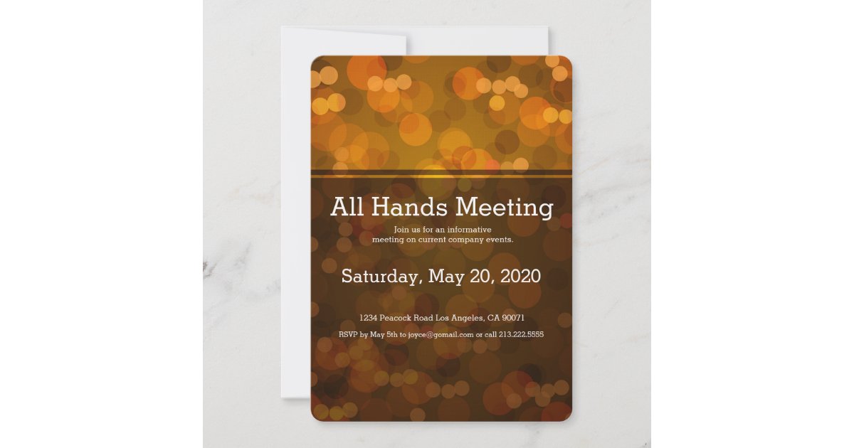 Golden Blurry Lights All Hands Meeting Invitation | Zazzle