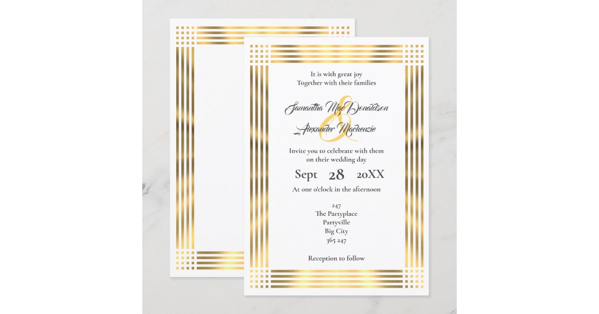 Golden border plain simple wedding invitation | Zazzle
