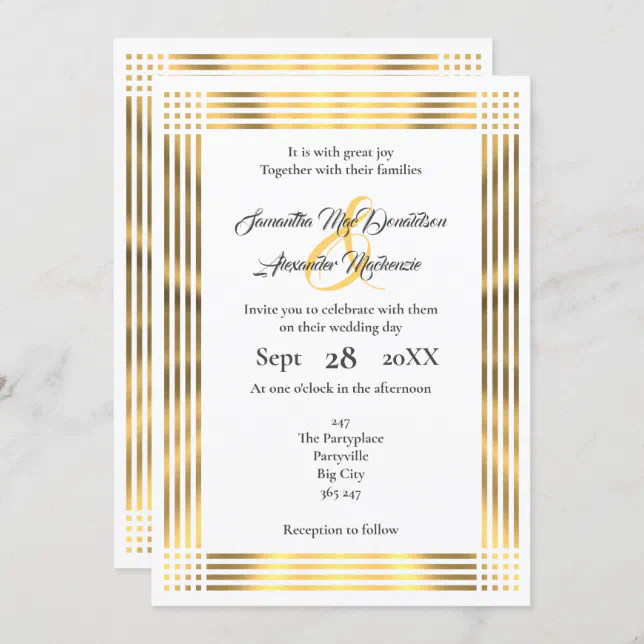 Golden border plain simple wedding invitation | Zazzle