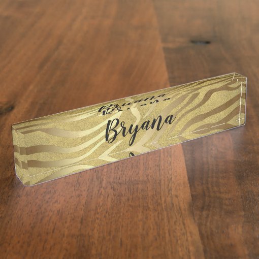 Golden Bronze Zebra Print Jungle Safari Glam Desk Name Plate | Zazzle