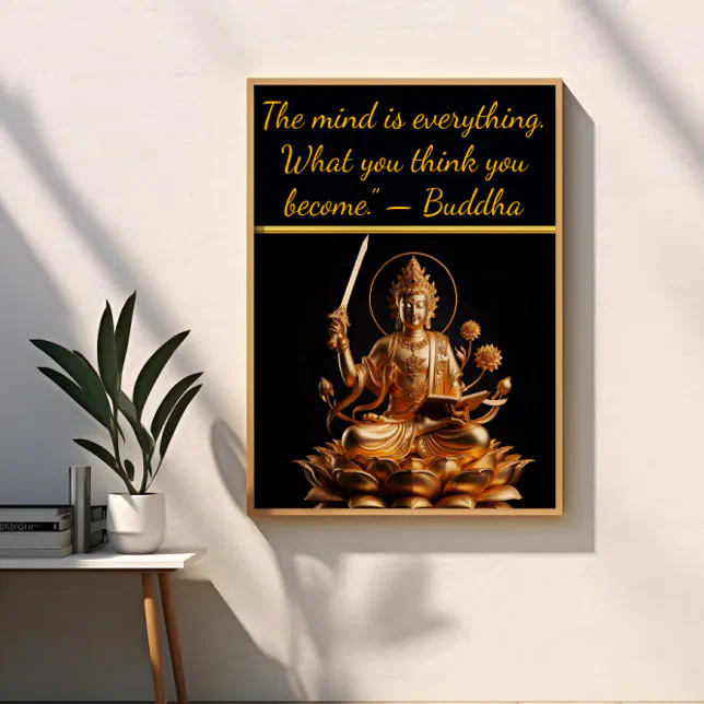 Golden Buddha on lotus throne Poster | Zazzle