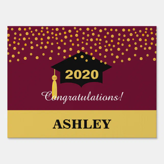 Golden & Burgundy Congratulations Graduation Sign | Zazzle