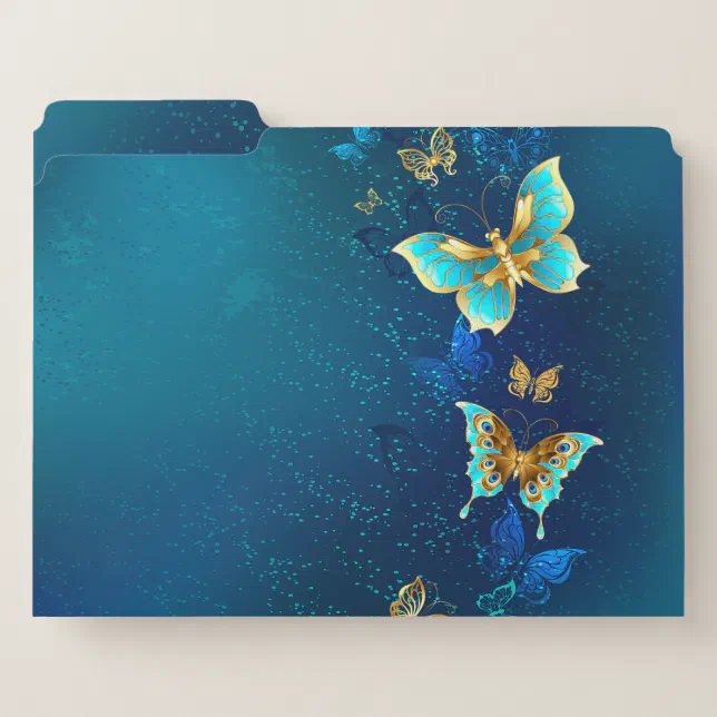 Golden Butterflies on a Blue Background File Folder | Zazzle