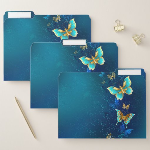 Golden Butterflies on a Blue Background File Folder | Zazzle