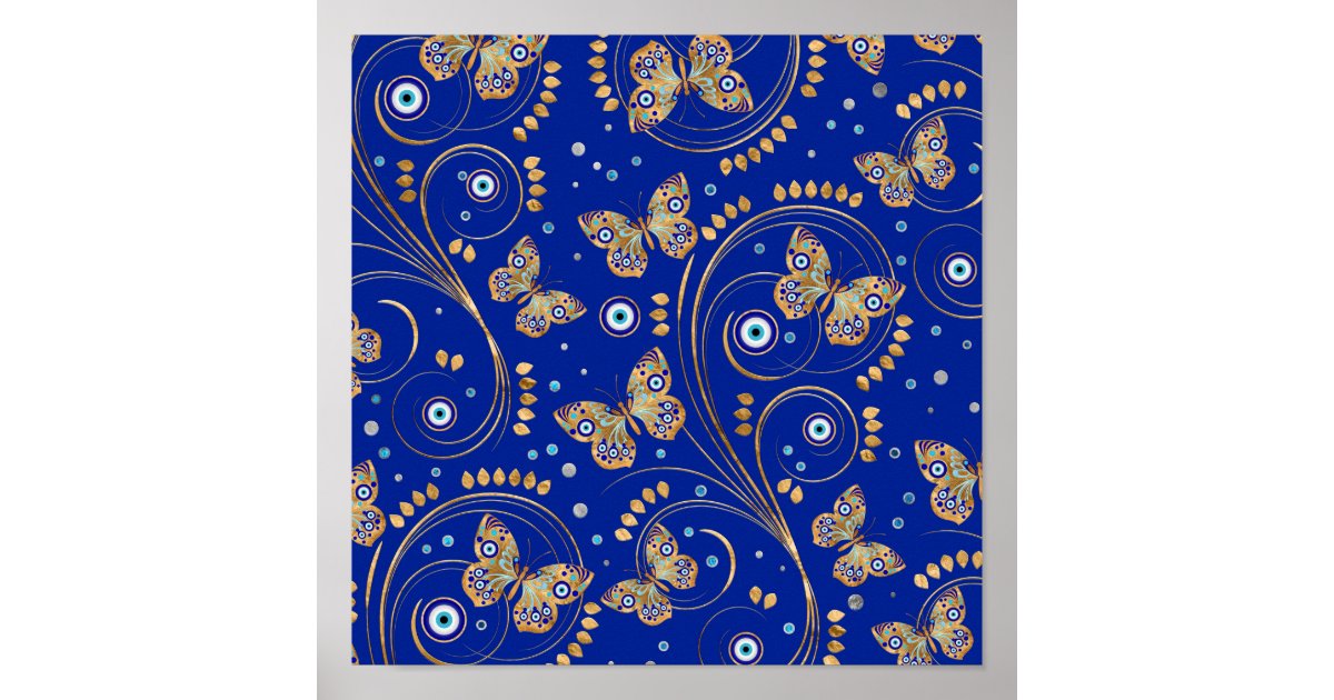 Golden Butterfly Evil Eye Pattern Poster | Zazzle