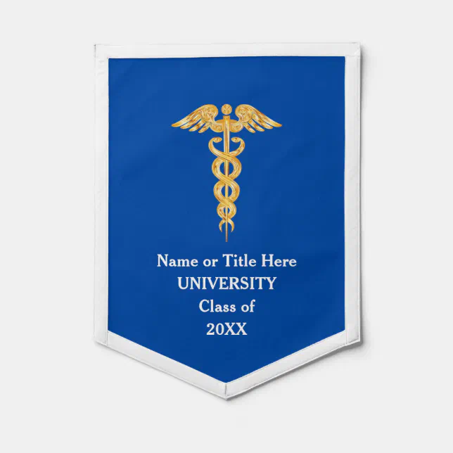 Golden Caduceus on Royal Blue Medical Pennant | Zazzle