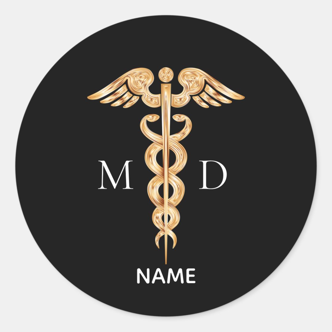 Golden Caduceus Symbol & Medical Doctor Monogram C Classic Round ...