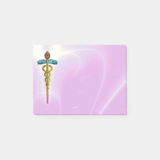 GOLDEN CADUCEUS SYMBOL MONOGRAM Pink Post-it Notes | Zazzle