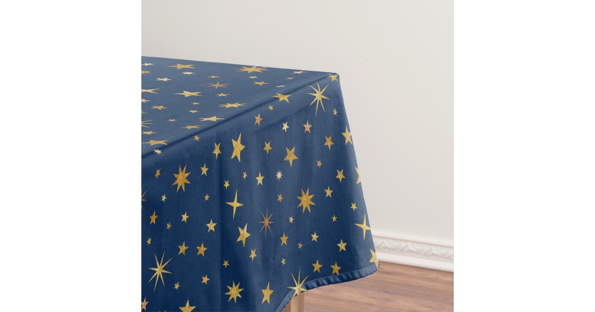 Golden Celestial Stars Pattern Navy Blue Party Tablecloth | Zazzle