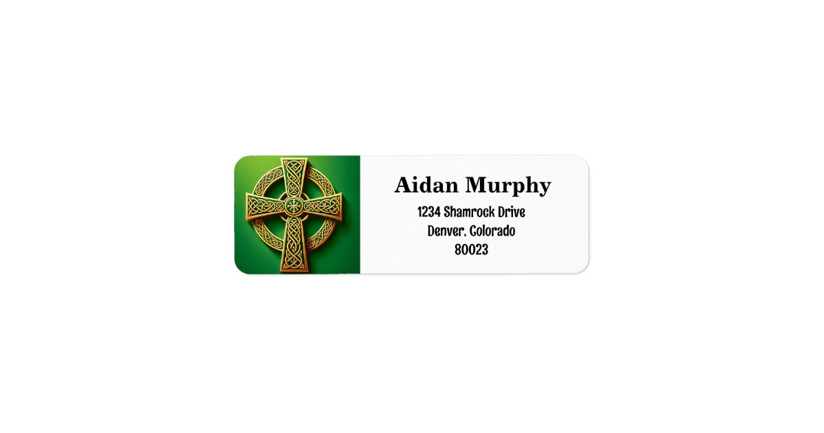 Golden Celtic Cross on Green Return Address Label | Zazzle