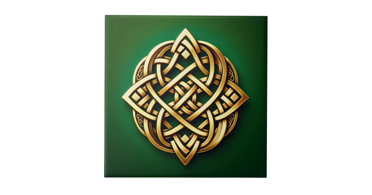 Golden Celtic Knot on Green Ceramic Tile | Zazzle