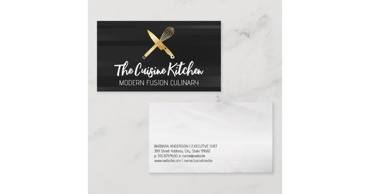 Golden Chef Knife Whisk Logo Business Card | Zazzle