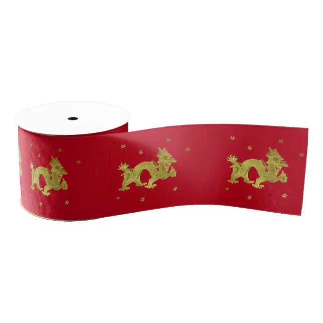 Golden Chinese Dragon Grosgrain Ribbon | Zazzle