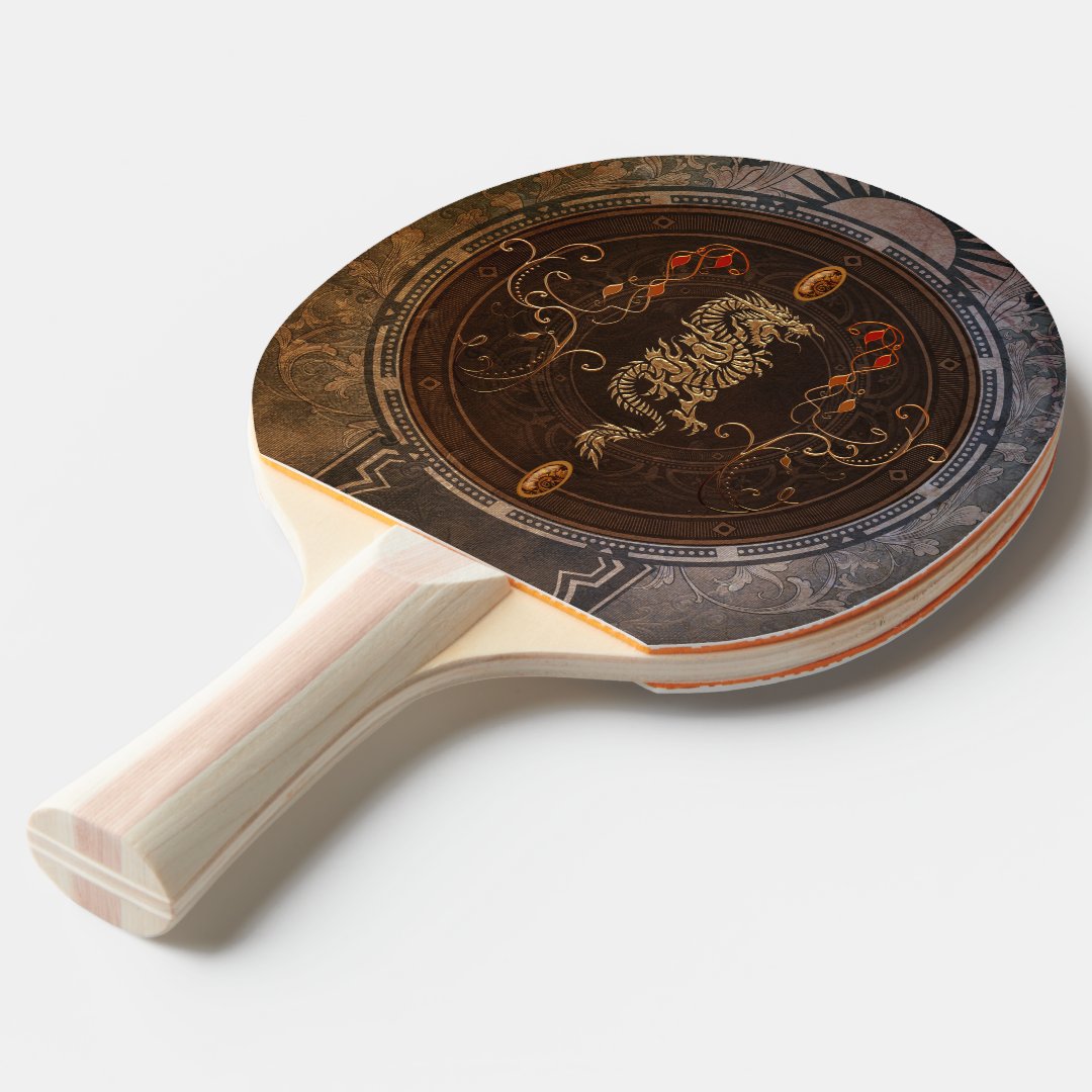 Golden chinese dragon ping pong paddle | Zazzle