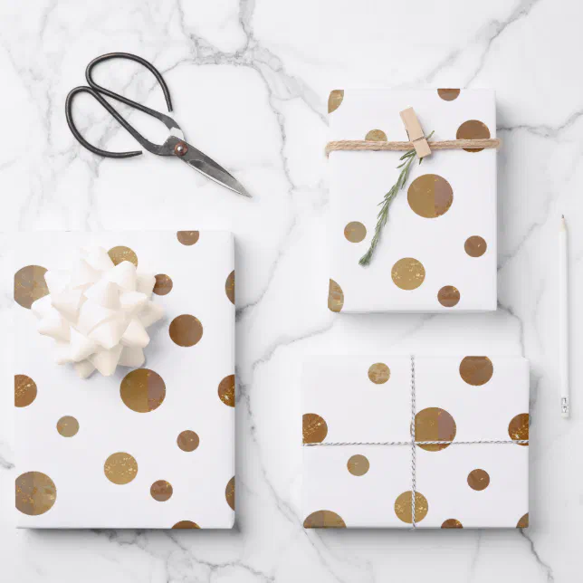 Golden Circles Polka Dots Geometric White Wrapping Paper Sheets | Zazzle